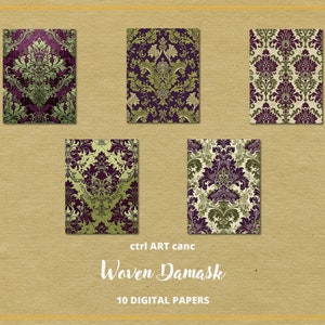 Green Damask Digital Paper Damask Printable Paper Damask Pattern Damask ...