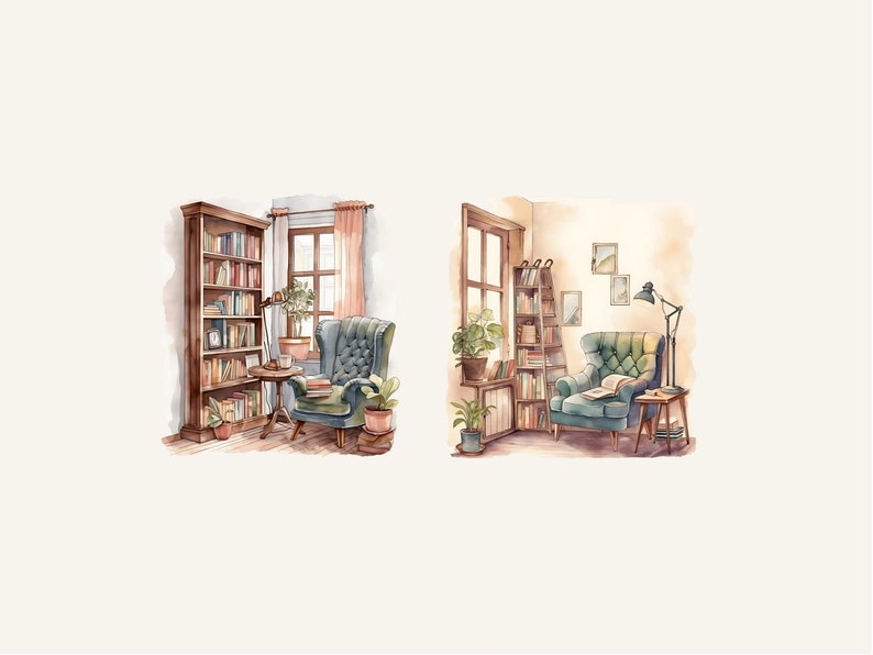 20 Reading Corner Clip Art Watercolor Books Cozy Reading - Etsy