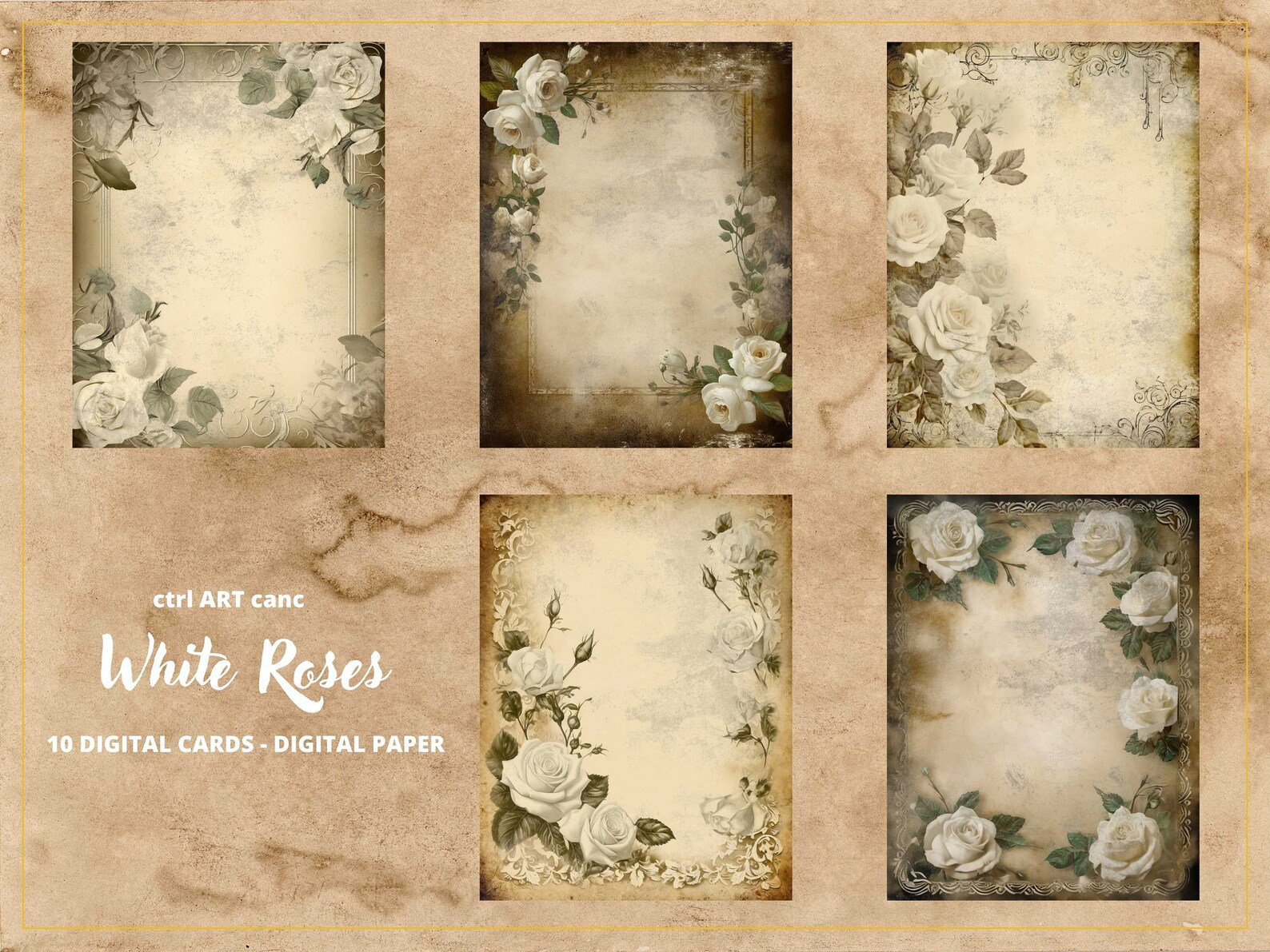 10 White Roses Printable Old Paper White Roses Roses - Etsy