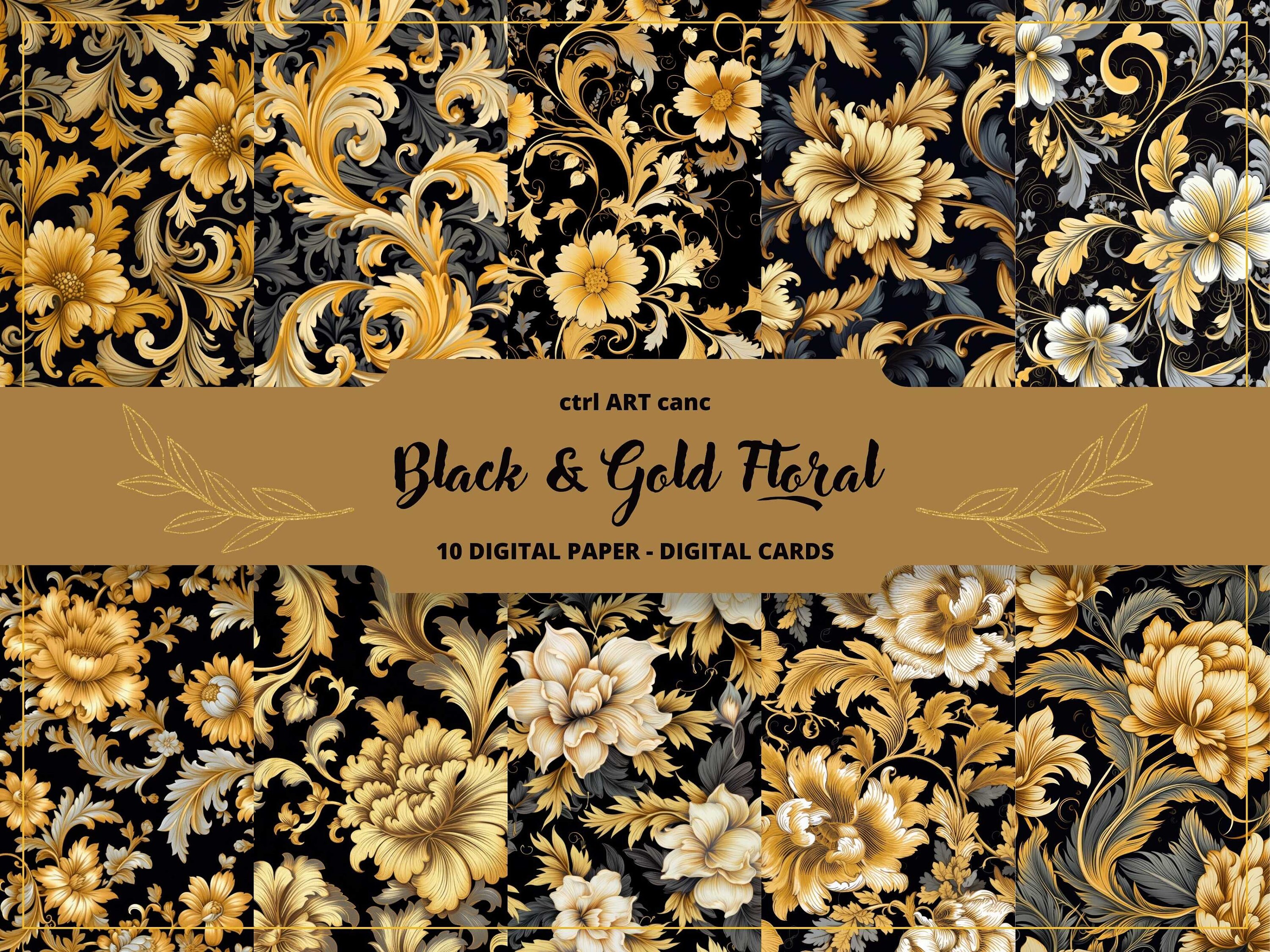 Black & Gold Floral Printable Black and Gold Paper Journal - Etsy