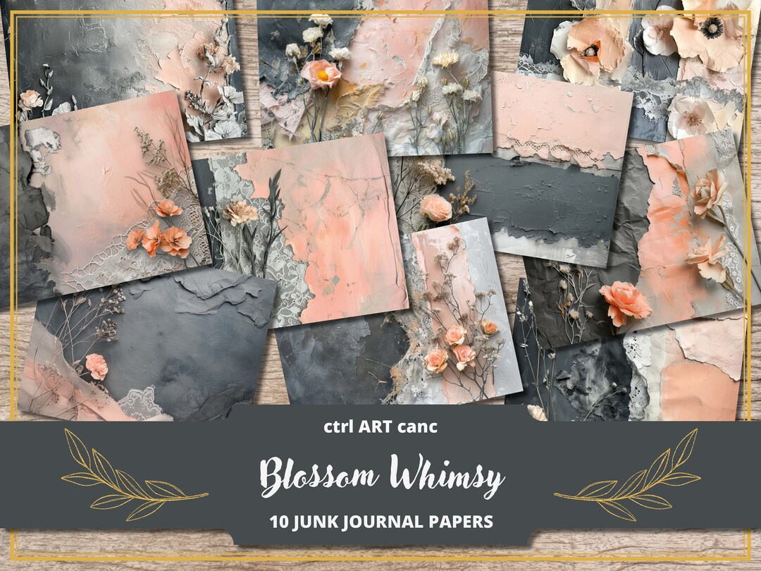 Floral Black Collage Journal Kit Abstract Lace Background Floral ...
