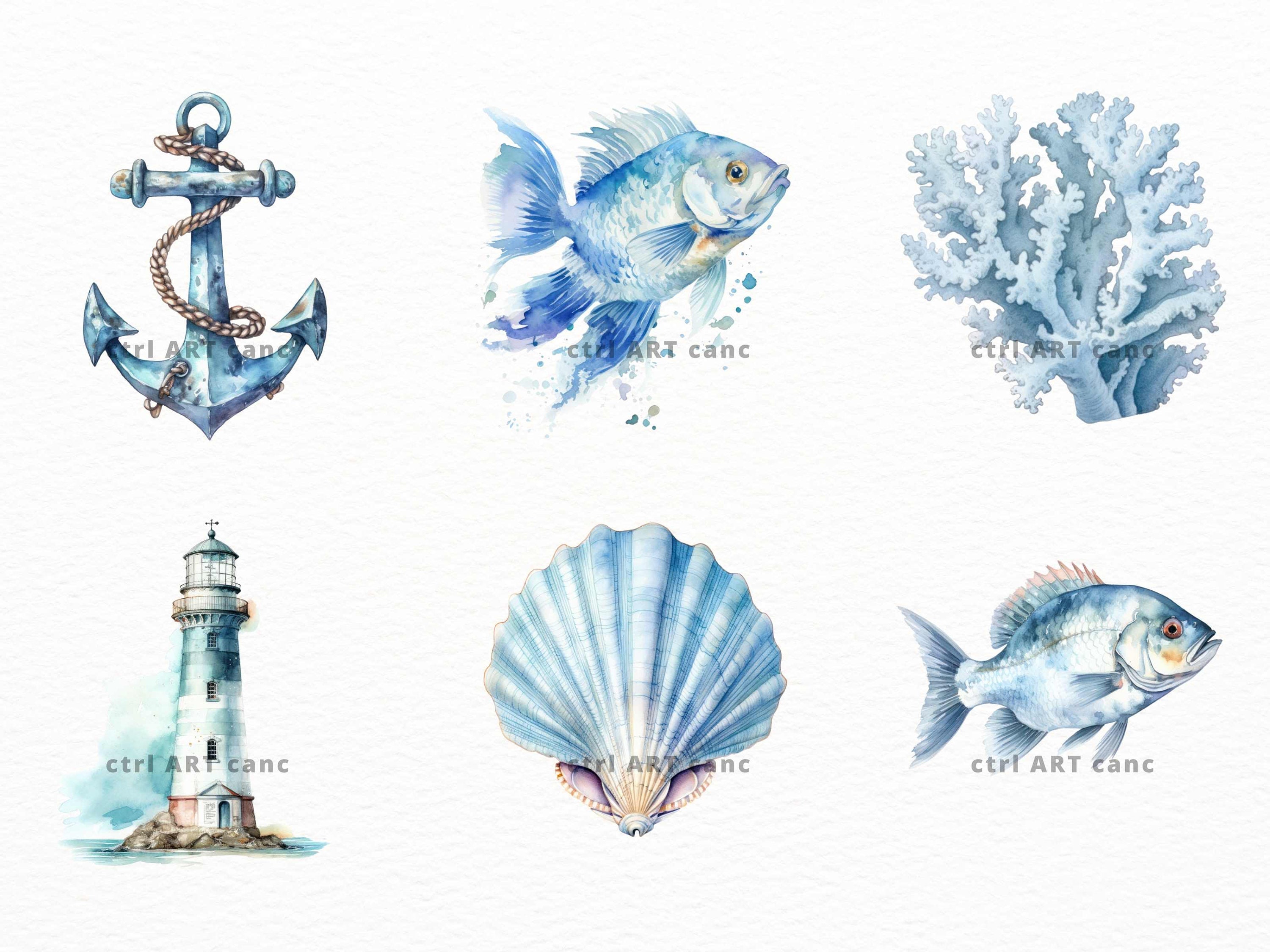 Sea Scenery Watercolor Clipart Ocean Clipart Marine Clipart - Etsy
