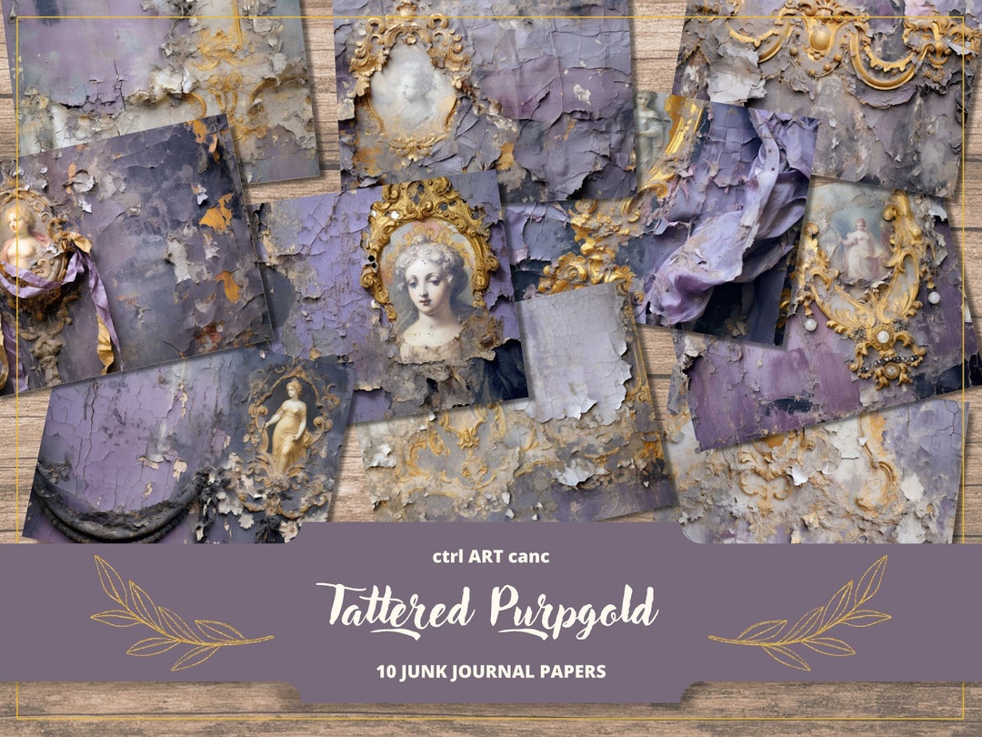 Tattered Purple Digital Paper Purple Journal Paper for Junk Journal ...