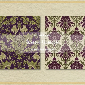 Green Damask Digital Paper Damask Printable Paper Damask Pattern Damask ...