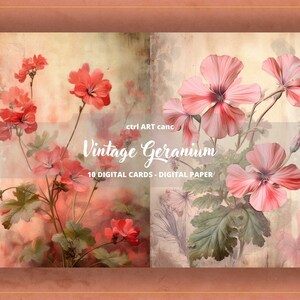 Vintage Geranium Printable, Geranium Paper, Romantic Decor, Journal Kit ...