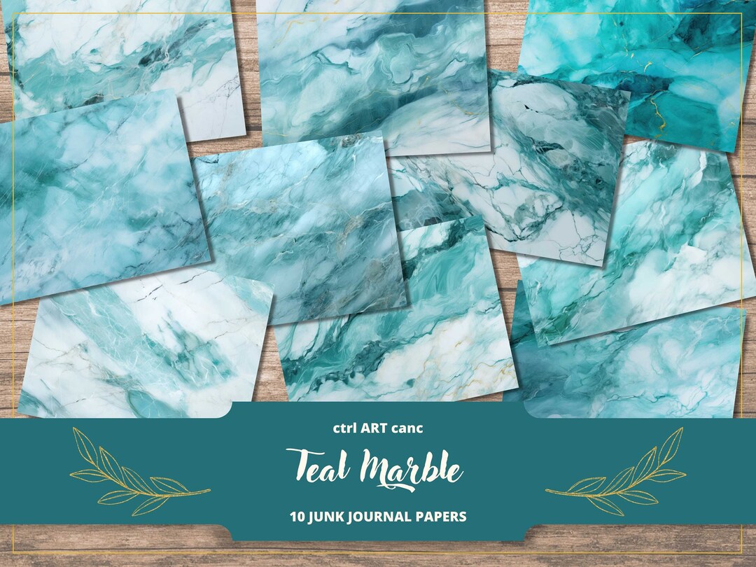 Teal Marble Digital Paper Marble Printable Paper for Junk Journal ...