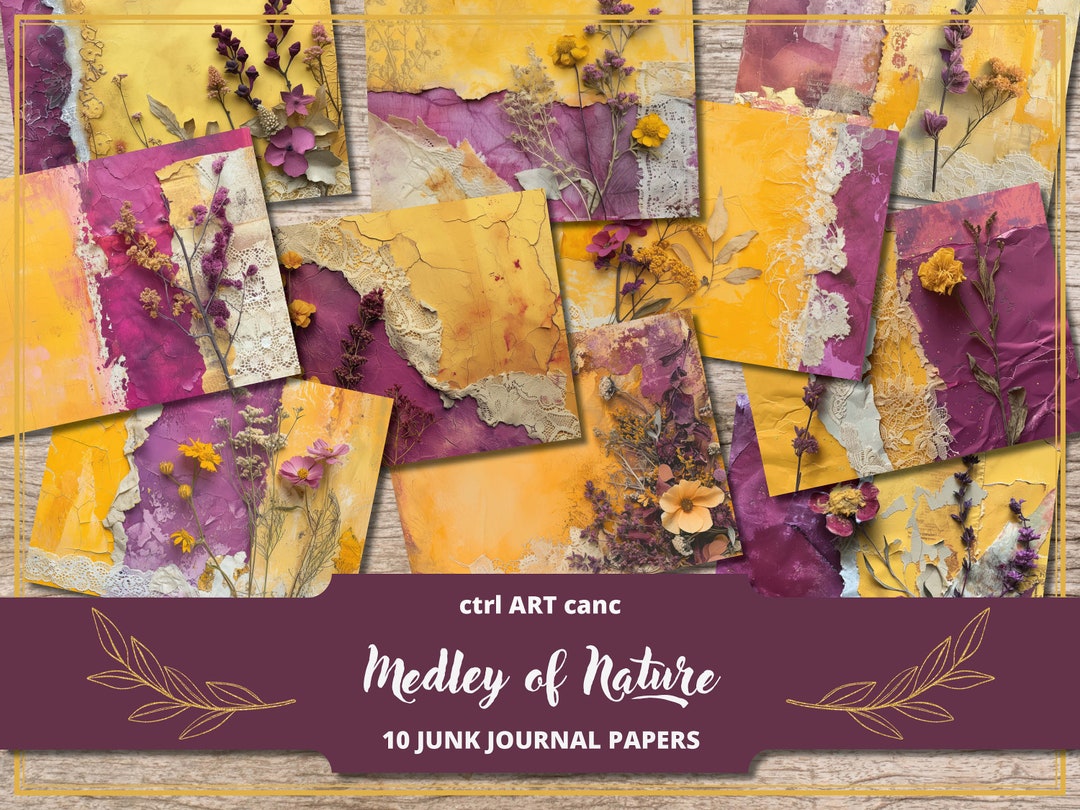 Floral Yellow Collage Journal Kit Abstract Lace Background Floral ...