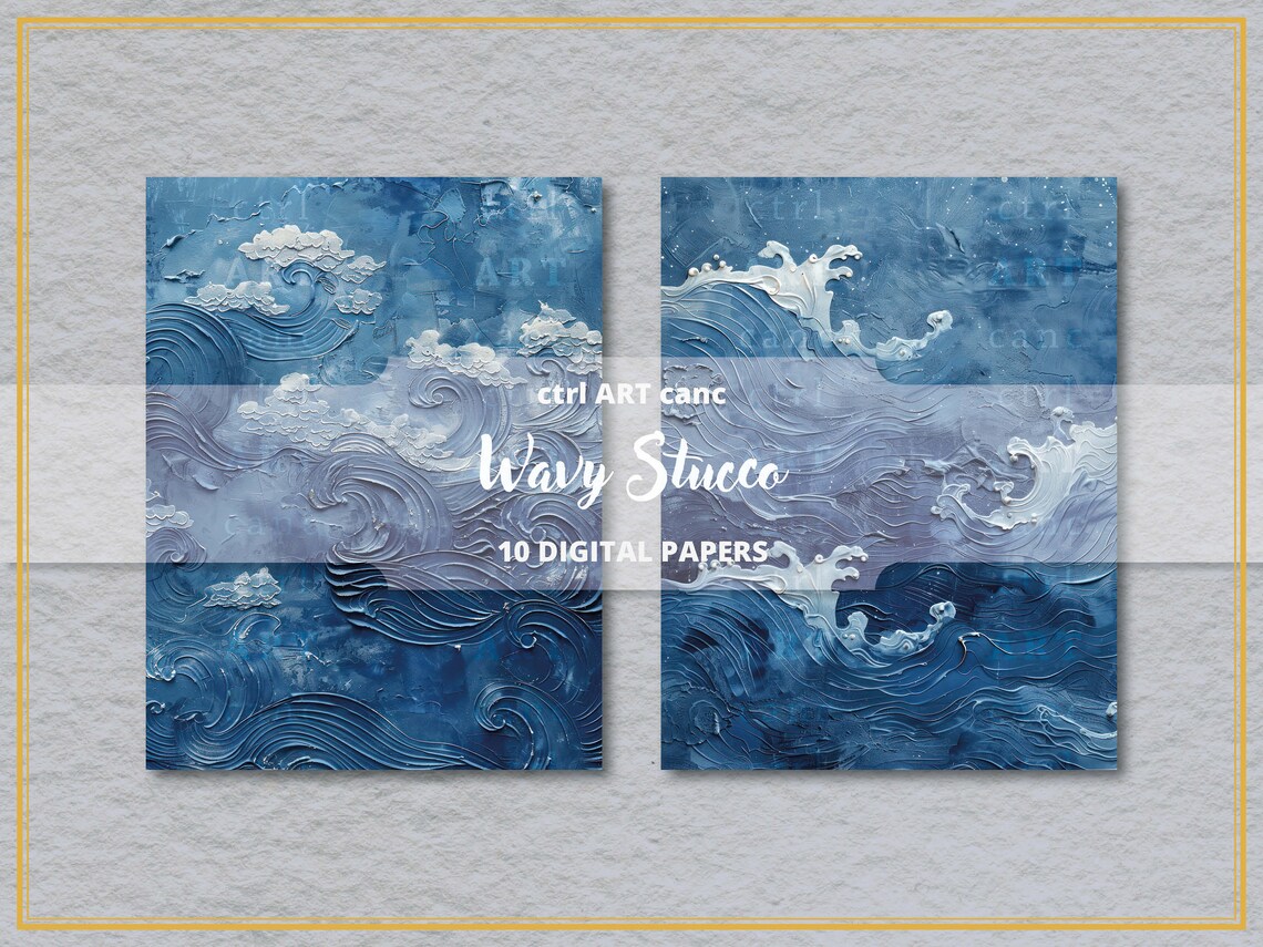 Hokusai Wavy Stucco Digital Paper: Blue Junk Journal Kit (digital ...