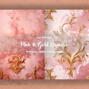 Tattered Pink and Gold Damask Printable, Pink & Gold Paper, Journal Kit ...