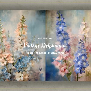 Vintage Delphinium Printable, Delphinium Paper, Romantic Decor, Journal ...