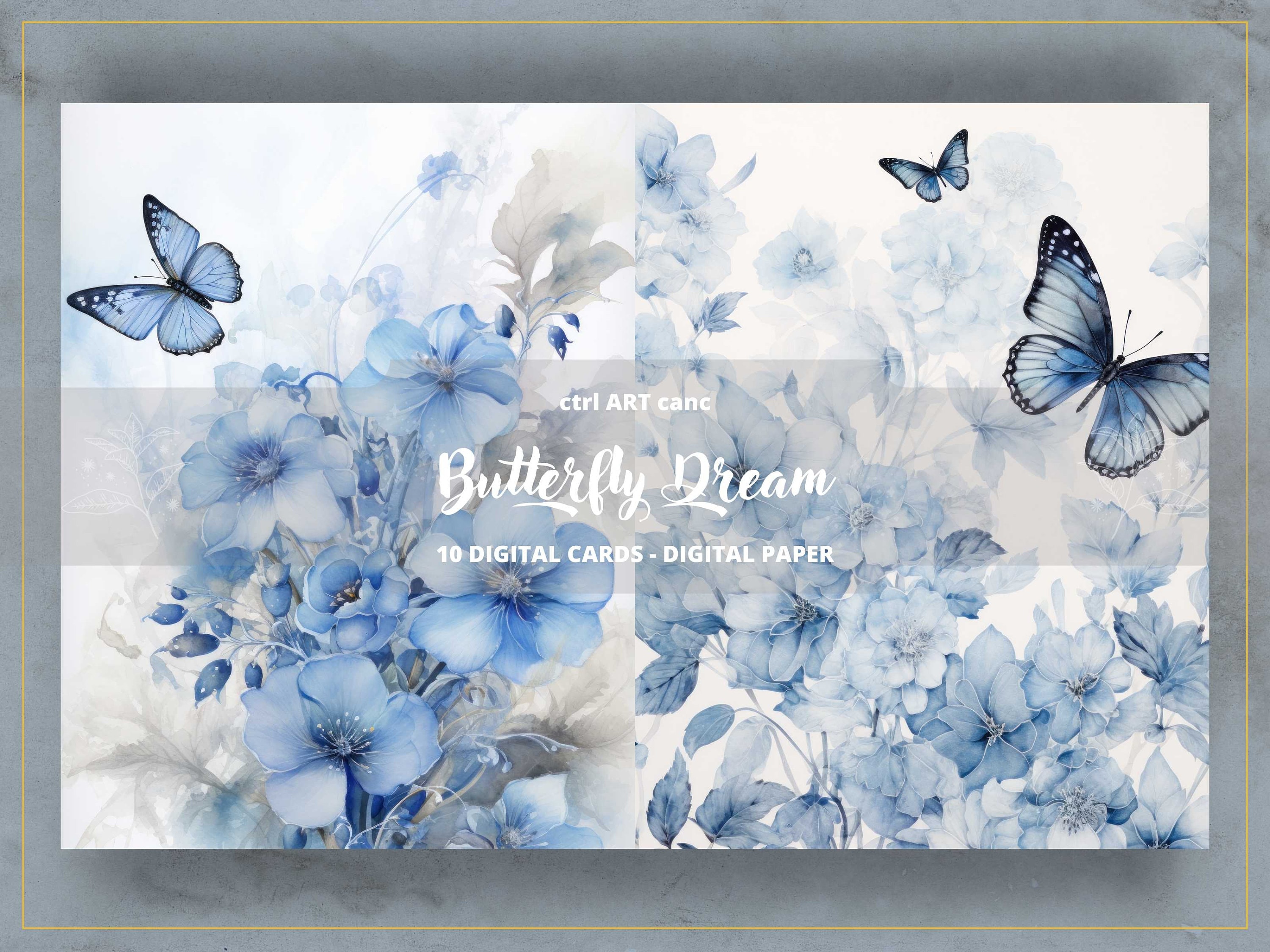 Blue Butterfly Floral Digital Paper: Scrapbook & Journal (digital ...