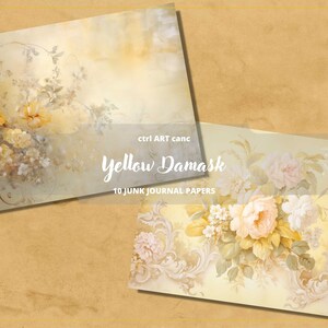 Yellow Journal Paper Junk Journal Paper Yellow Damask Printable Paper ...