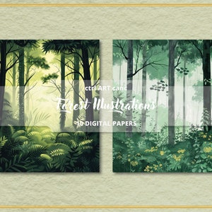 Forest Illustration Digital Paper Forest Printable Paper Forest ...