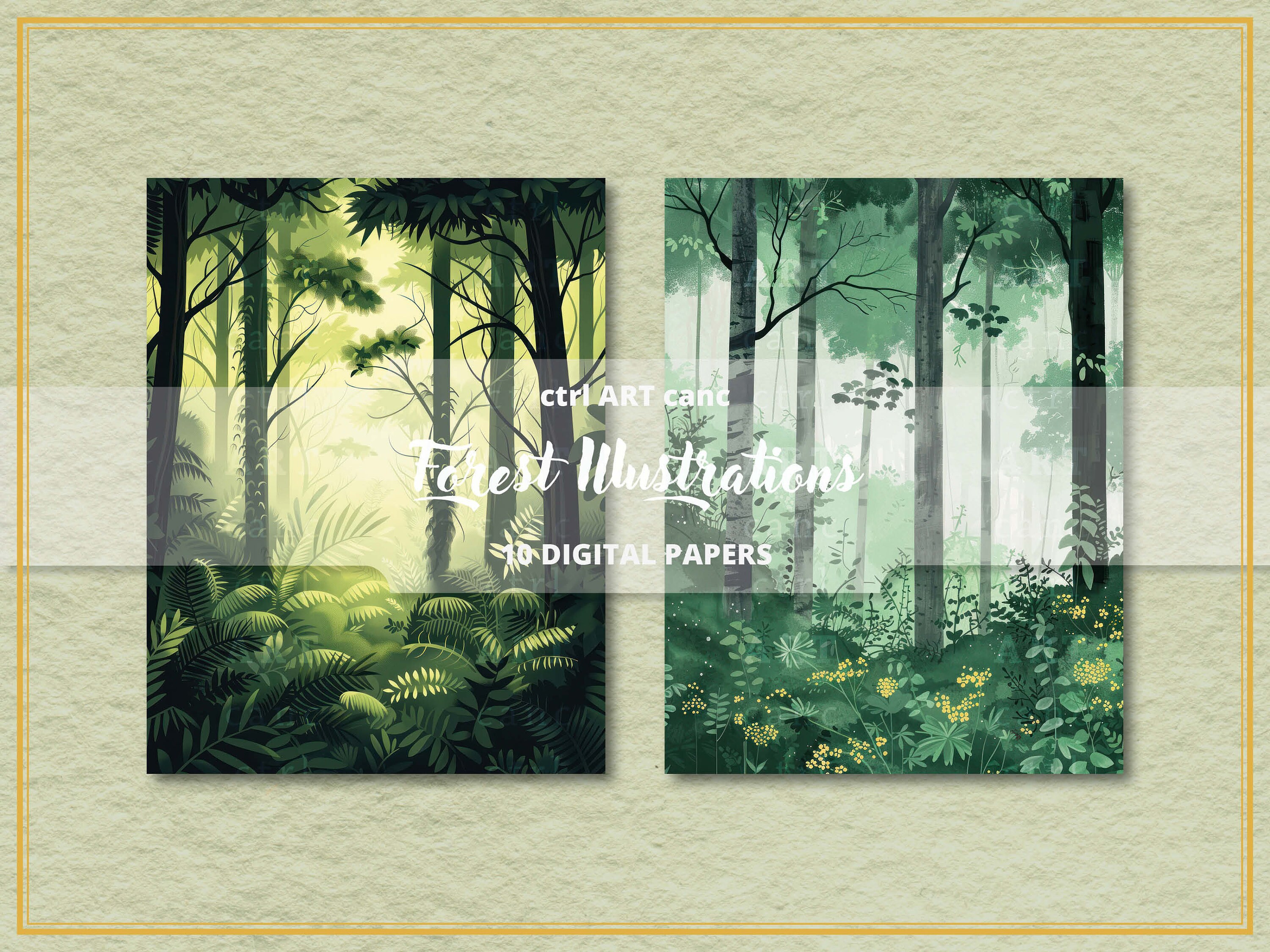 Forest Illustration Digital Paper Forest Printable Paper Forest ...