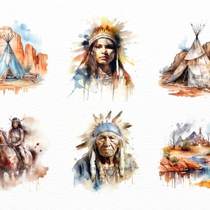 Native American Watercolor Clipart: Transparent PNG Bundle (digital ...
