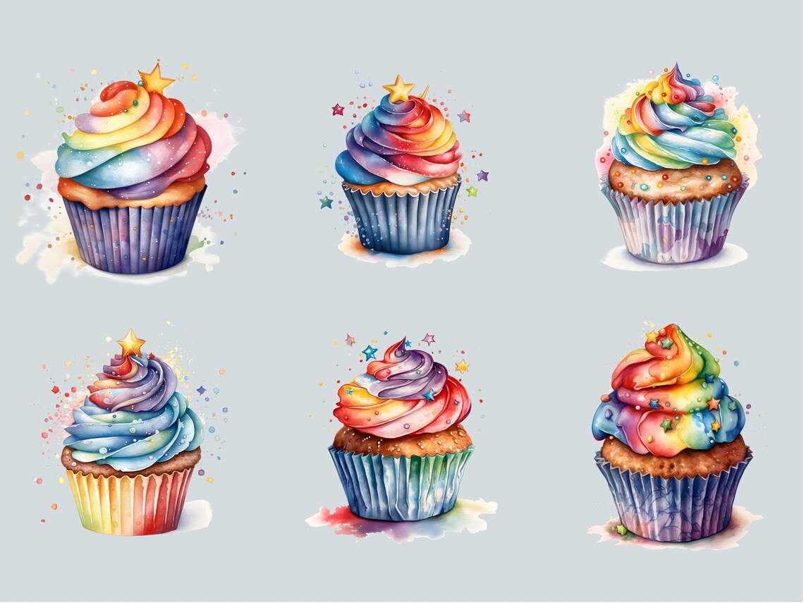 30 Rainbow Cupcake Clipart Watercolor Cupcake Cupcake - Etsy