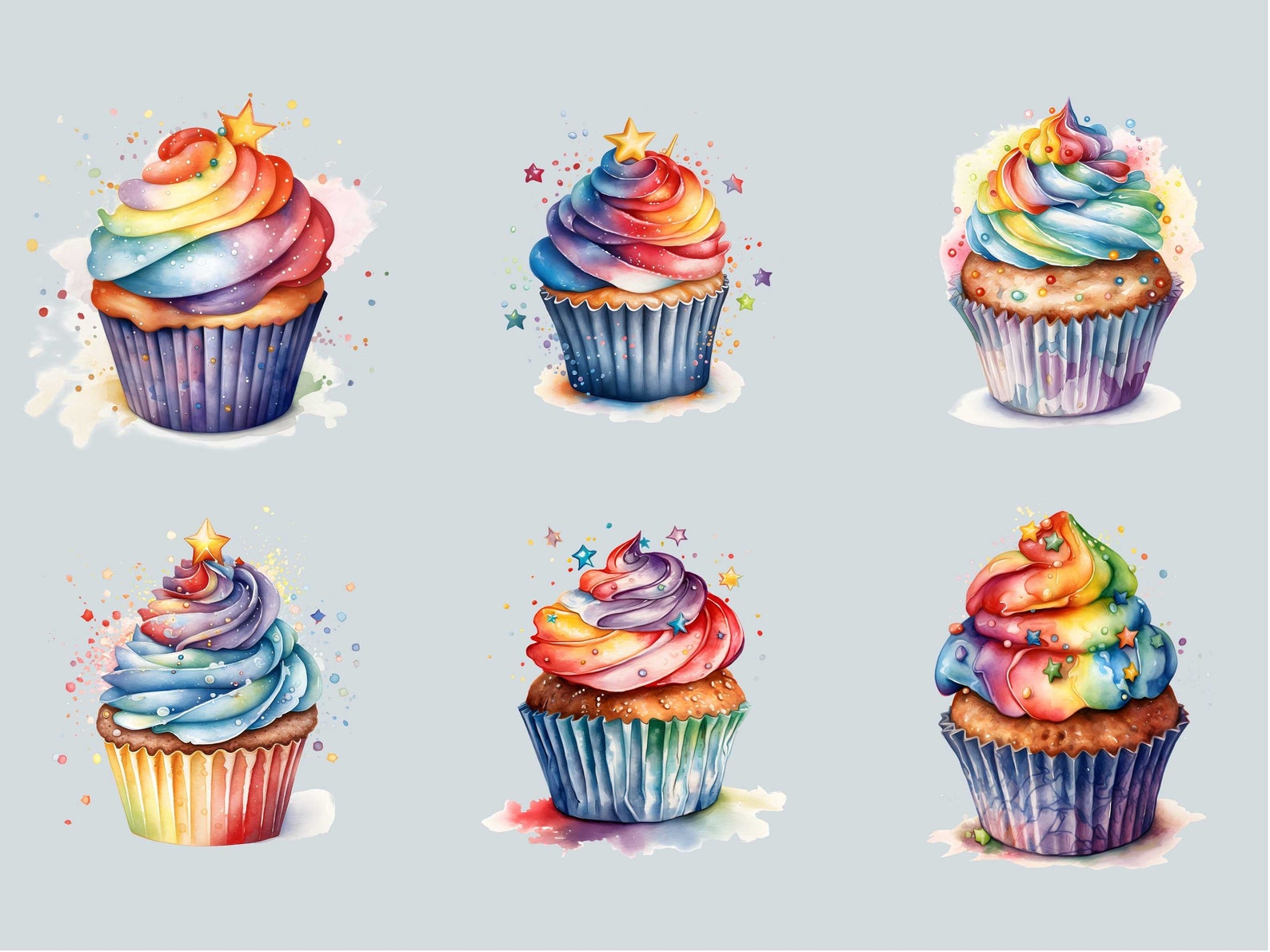 30 Rainbow Cupcake Clipart Watercolor Cupcake Cupcake - Etsy
