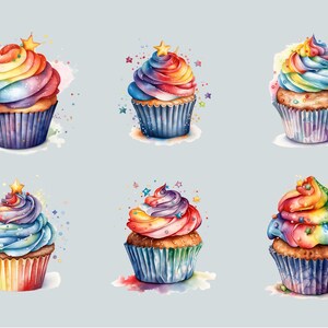30 Rainbow Cupcake Clipart, Watercolor Cupcake, Cupcake Birthday ...