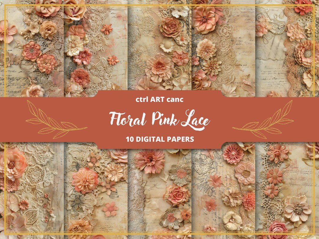 Pink Floral Lace Digital Paper: Vintage Scrapbook Texture (JPEG) - Etsy