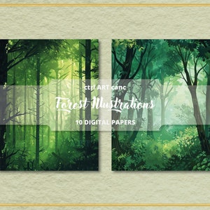 Forest Illustration Digital Paper Forest Printable Paper Forest ...