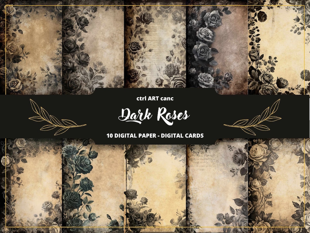 10 Dark Roses Printable, Old Paper, Black Roses, Roses Digital Paper ...
