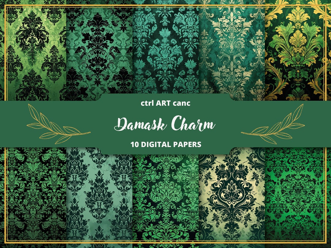Green Damask Digital Paper Damask Printable Paper Damask Pattern Damask ...