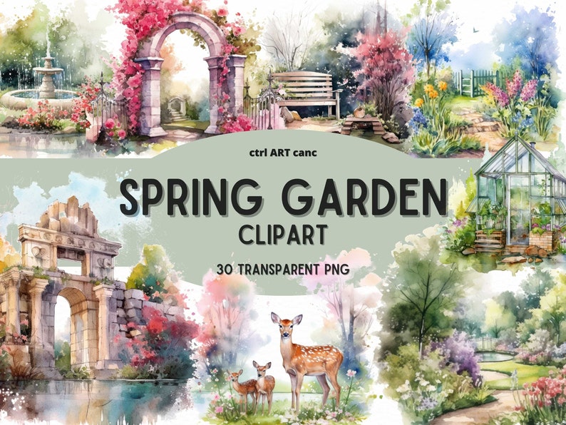 Spring Garden Clipart Garden Clipart Spring Clipart Green - Etsy