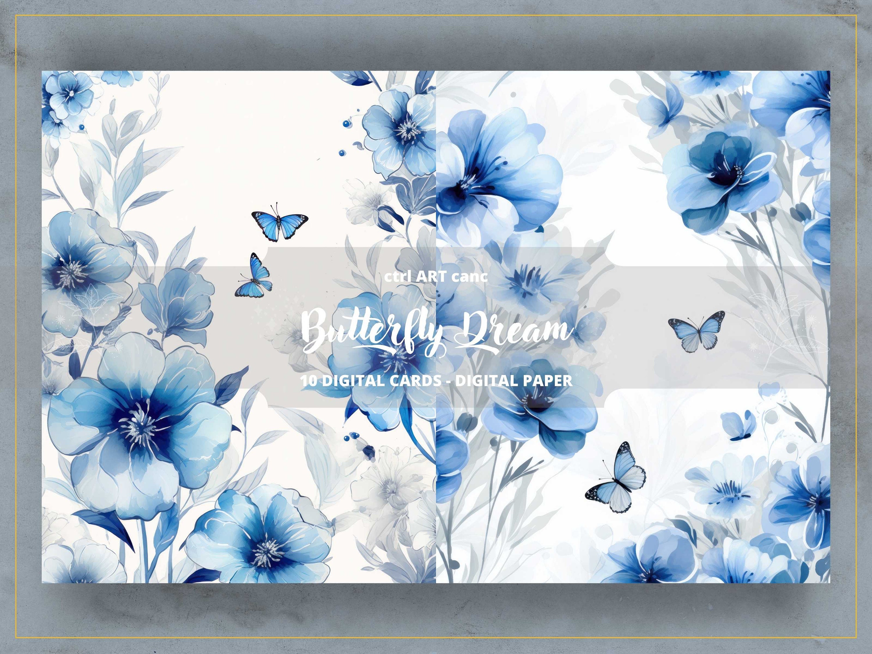 Blue Butterfly Floral Digital Paper: Scrapbook & Journal (digital ...