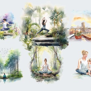 Yoga and Meditation Watercolor Clipart, Mindfulness Clipart ...