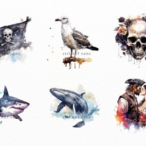 Pirate Watercolor Clipart, Pirates Party Invitation, Pirate PNG, Pirate ...