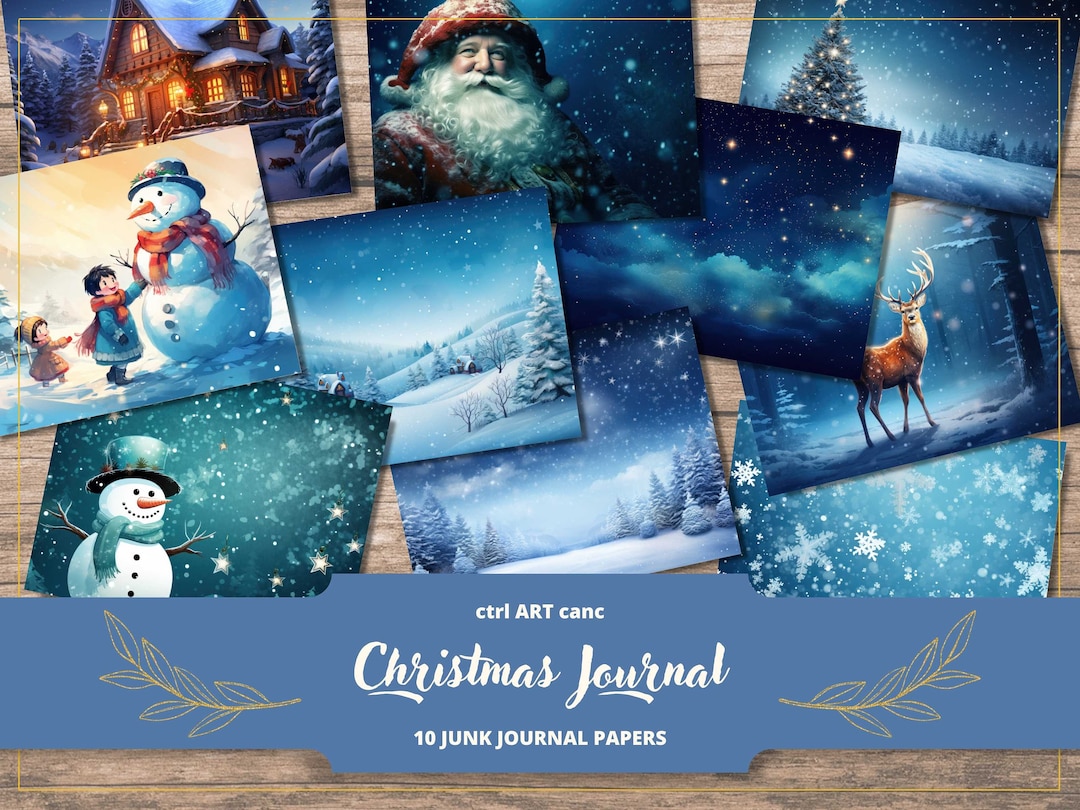 Christmas Journal Paper Blue Christmas Journal Winter Scrapbook Paper ...