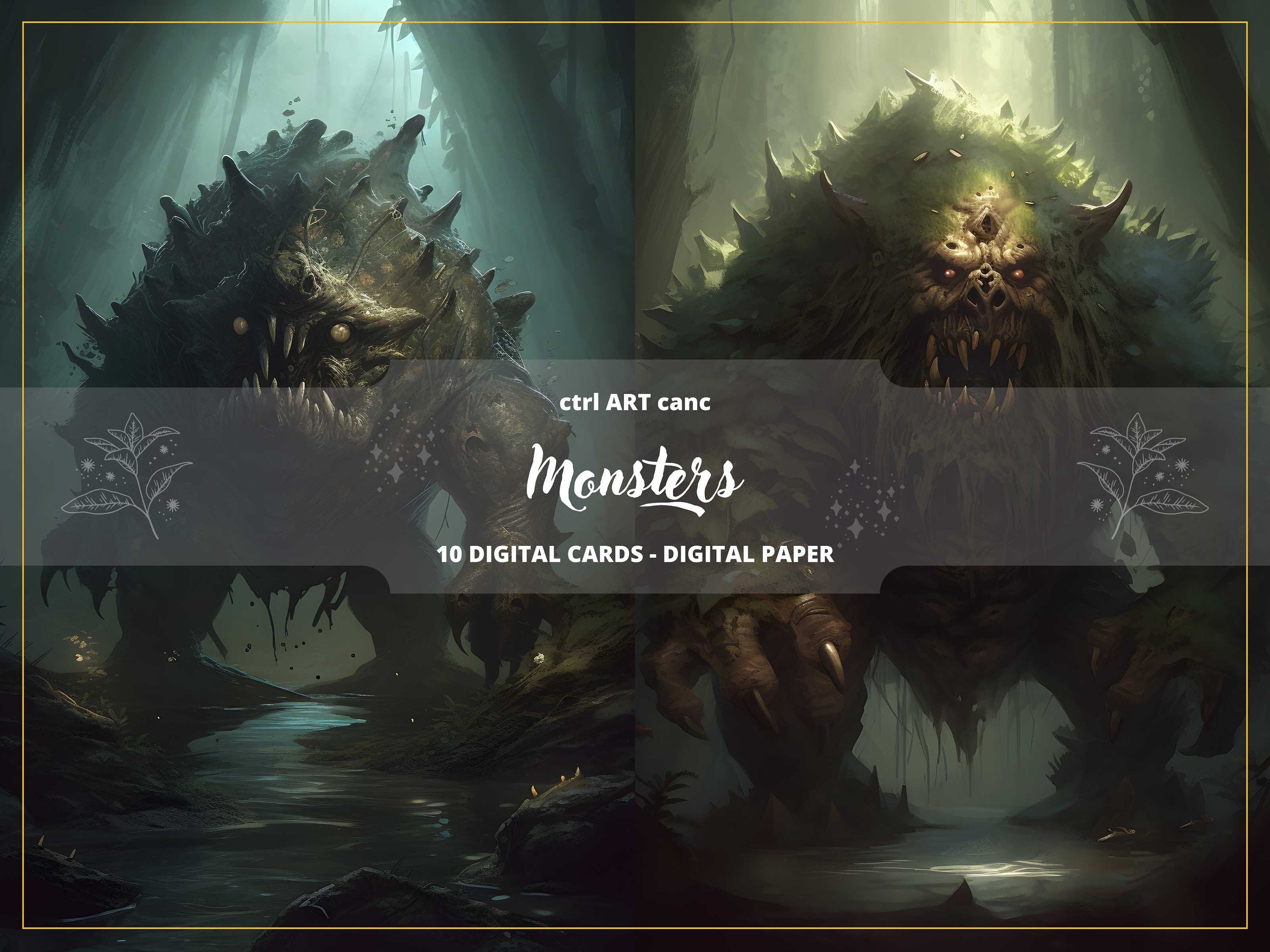 10 Monster Digital Paper Scary Monster Cards Spooky Horror - Etsy