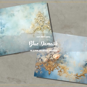 Blue Journal Paper Junk Journal Paper Blue Damask Printable Paper for ...