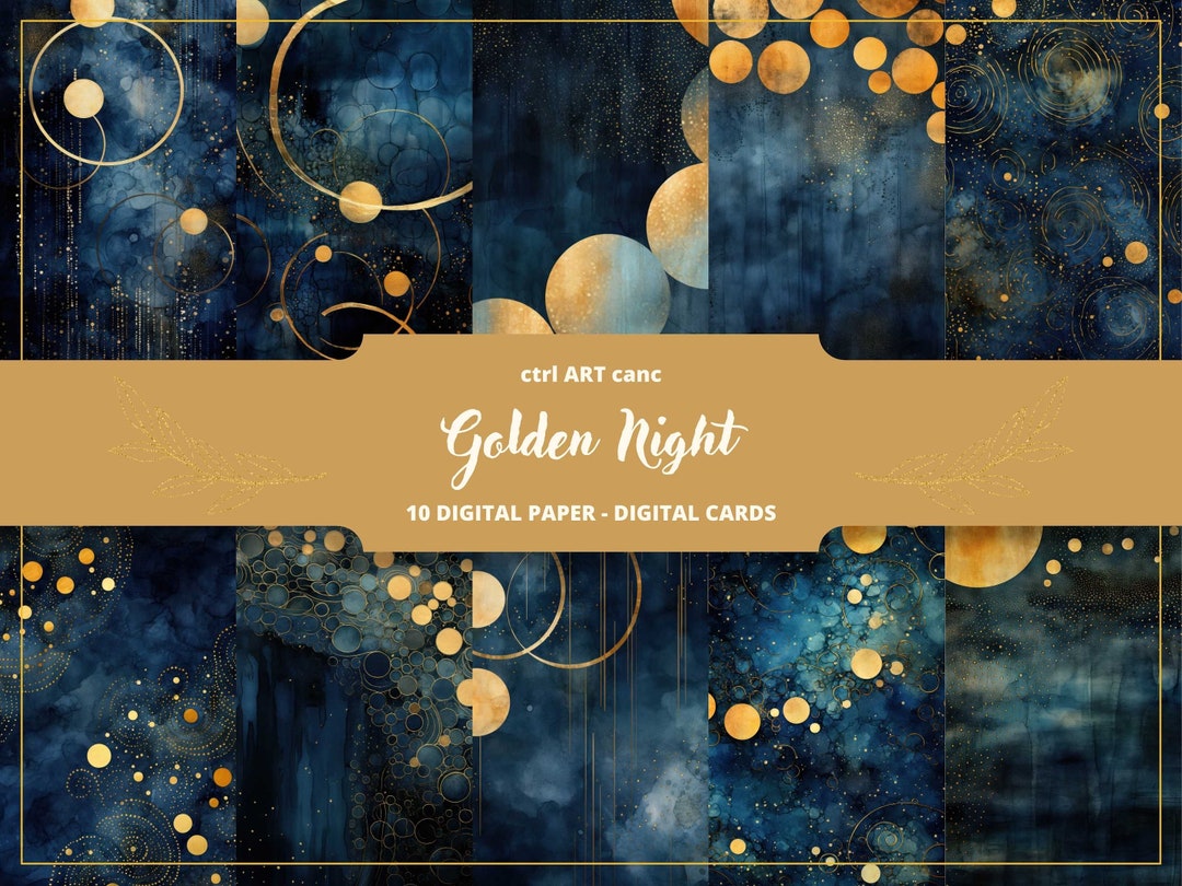 Golden Moon Digital Paper, Moon Scrapbook Background, Night Junk ...