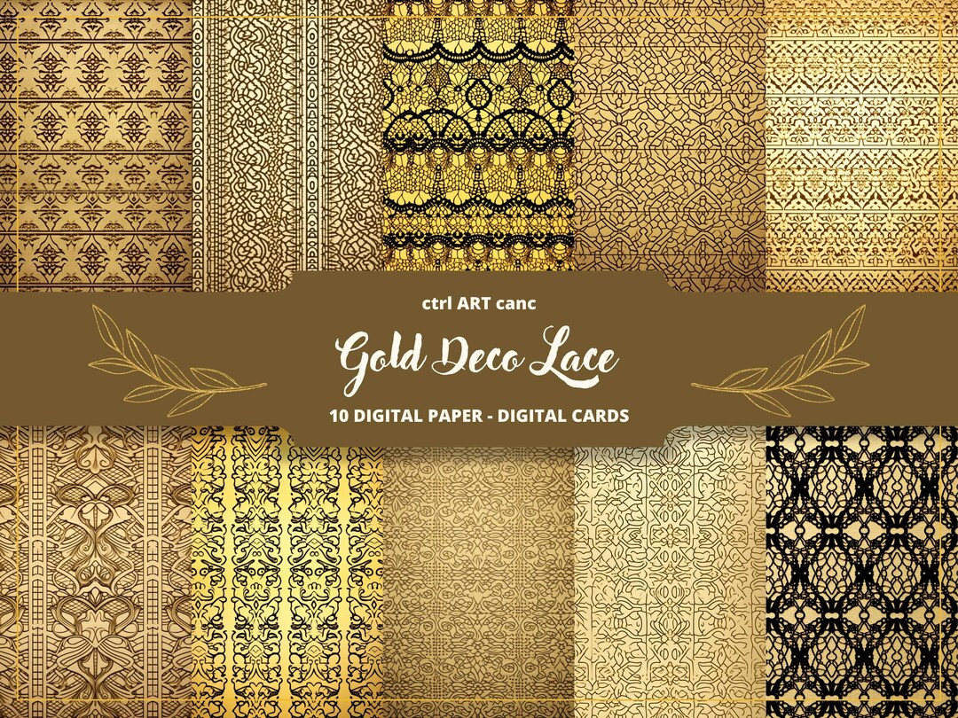 Gold Deco Digital Paper Gold Lace Paper for Scrapbook Junk Journal ...