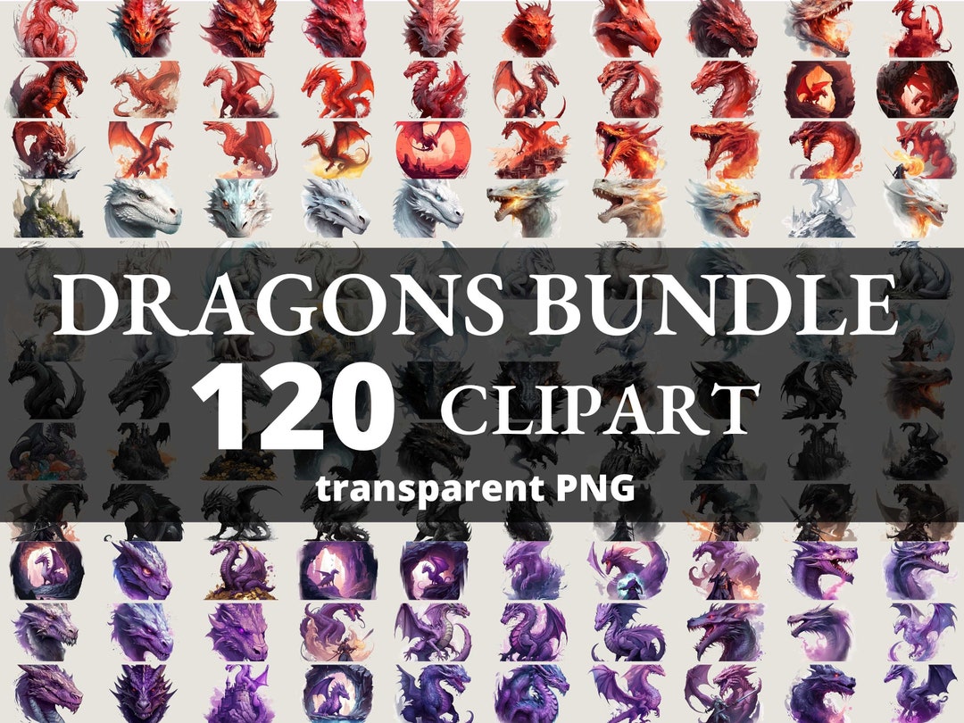 120 Dragons Clip Art Bundle, Dragon Bundle, Fantasy Clipart, Creatures ...