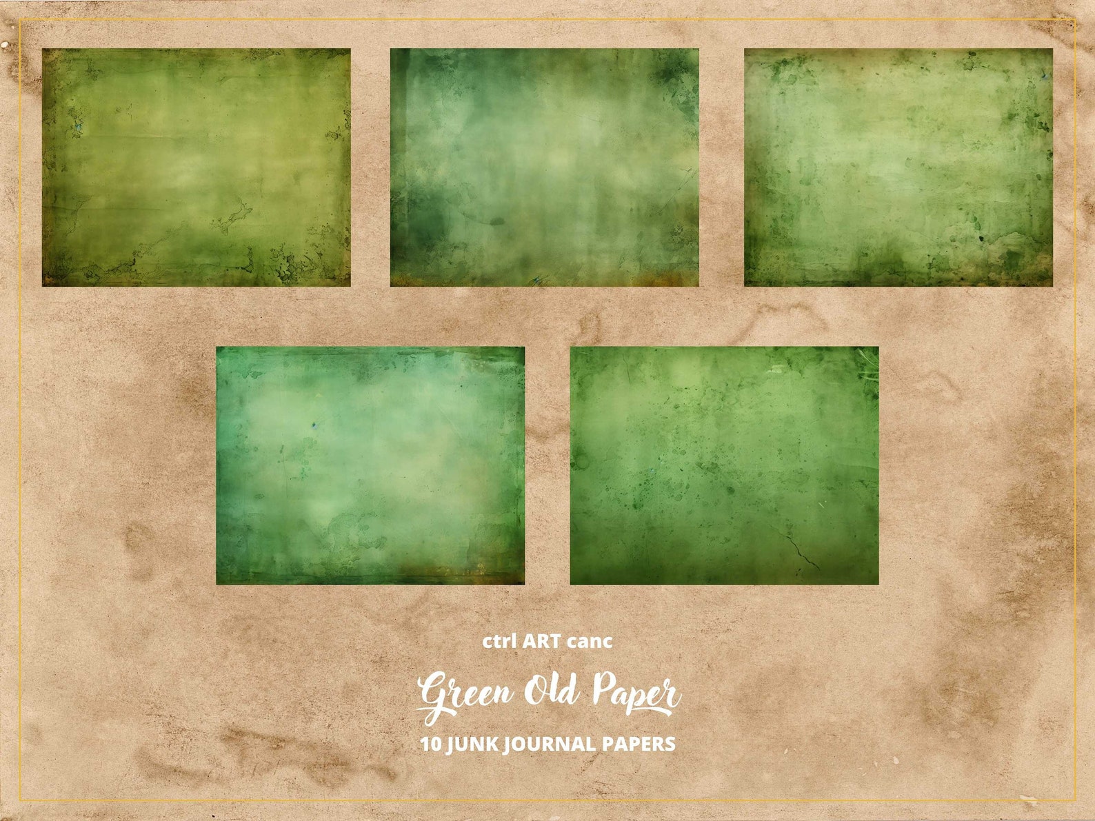 Green Old Paper Textures: Stained Vintage Backgrounds (digital Download ...