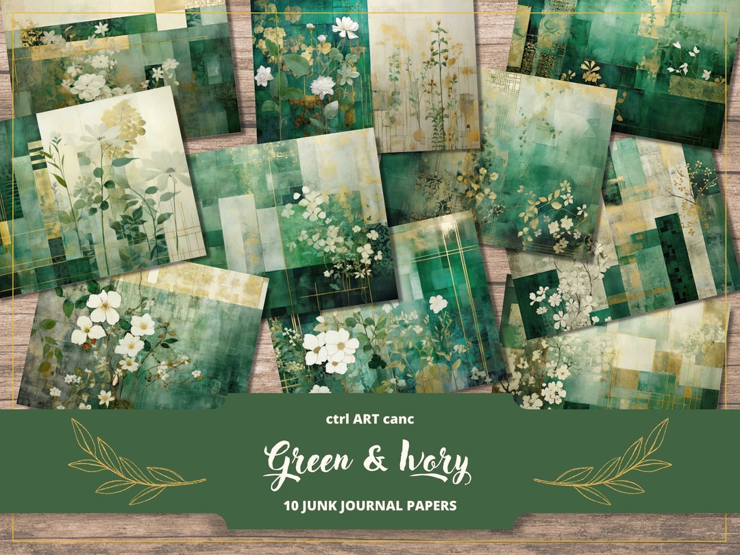 Green Journal Collage Junk Journal Kit Digital Paper Scrapbook Kit ...