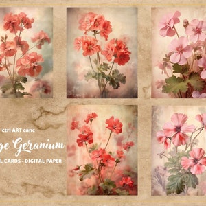 Vintage Geranium Printable, Geranium Paper, Romantic Decor, Journal Kit ...