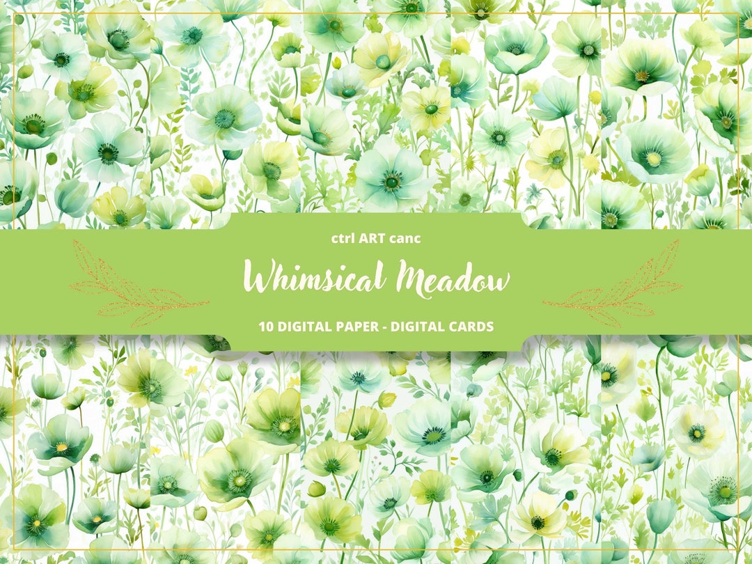 Whimsical Meadow Journal Digital Paper, Journal Paper, Wrapping Paper ...