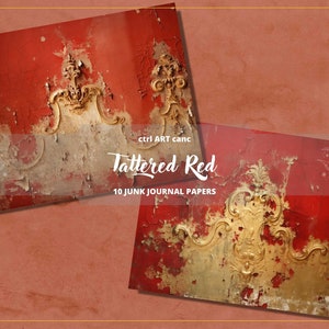 Tattered Red Digital Paper Red Journal Paper for Junk Journal Printable ...