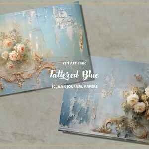 Tattered Blue Digital Paper Blue Journal Paper for Junk Journal ...