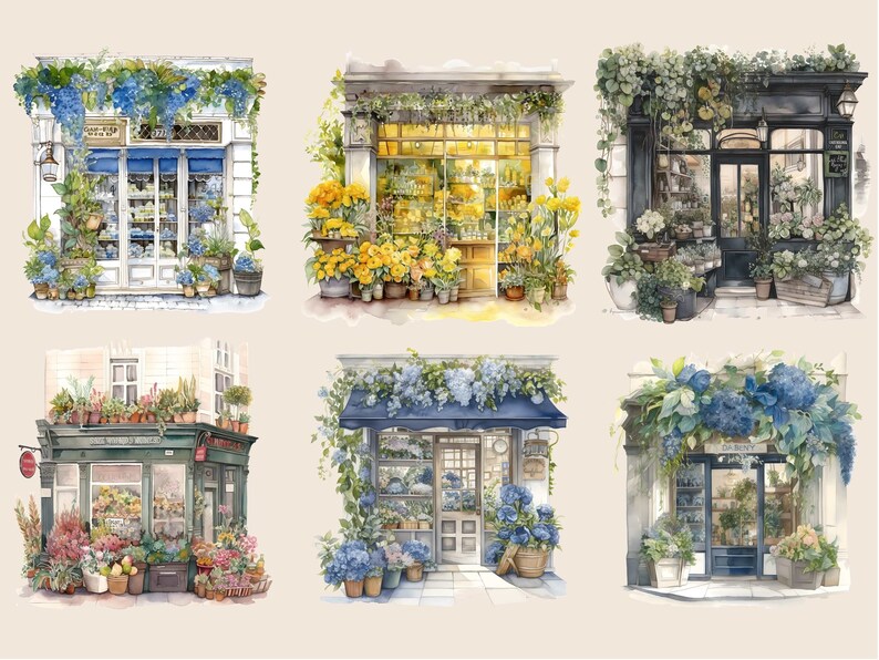 30 Little Flower Shop Clip Art Watercolor Flower Market - Etsy