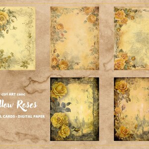 10 Yellow Roses Digital Paper, Old Paper, Yellow Roses, Roses Digital ...