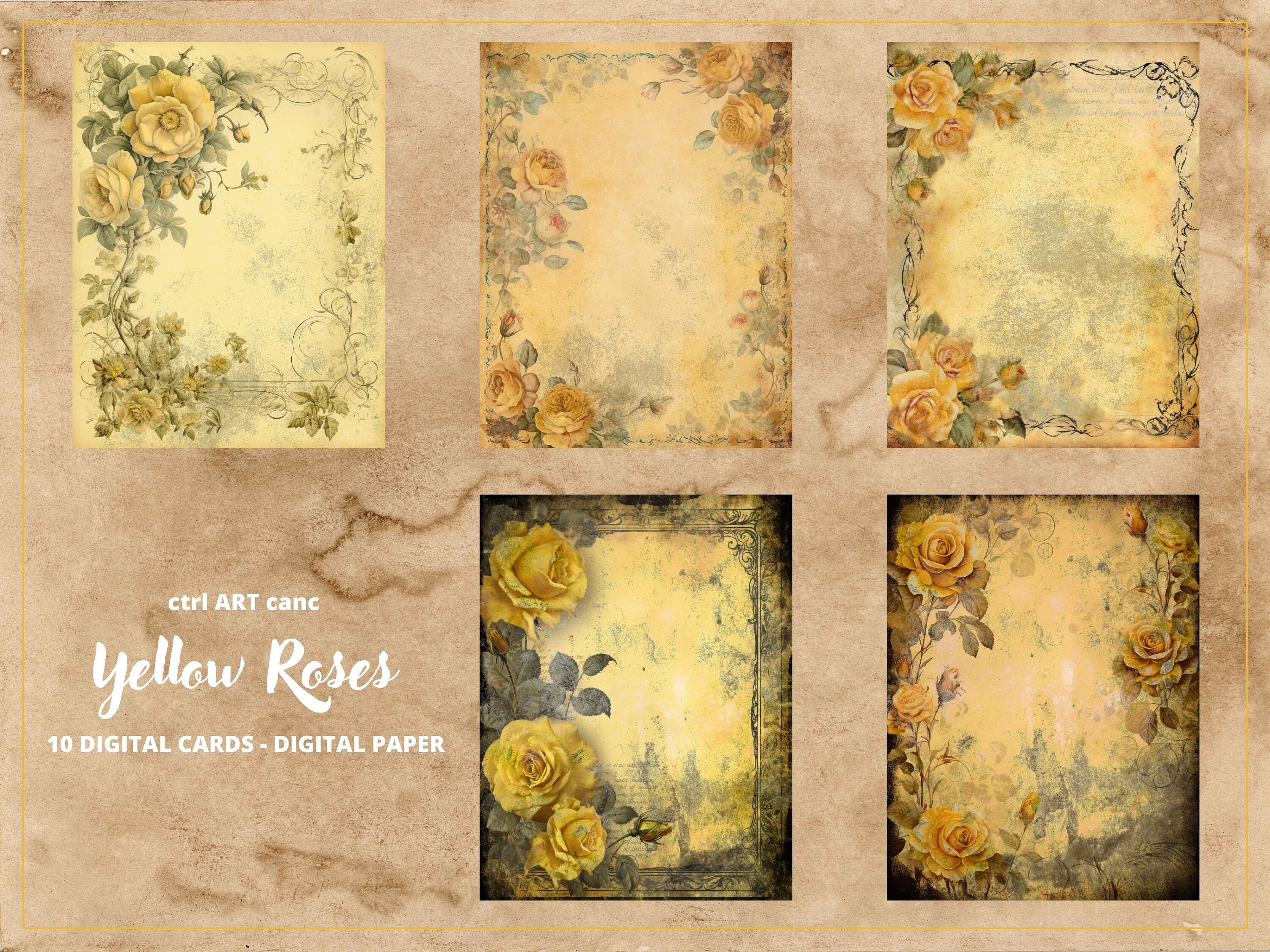 10 Yellow Roses Digital Paper Old Paper Yellow Roses Roses - Etsy Australia