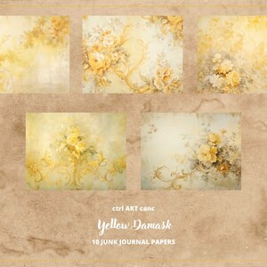 Yellow Journal Paper Junk Journal Paper Yellow Damask Printable Paper ...