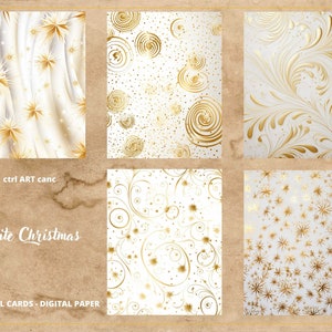 Christmas Digital Paper for Christmas Wrapping Gold Paper White Digital ...