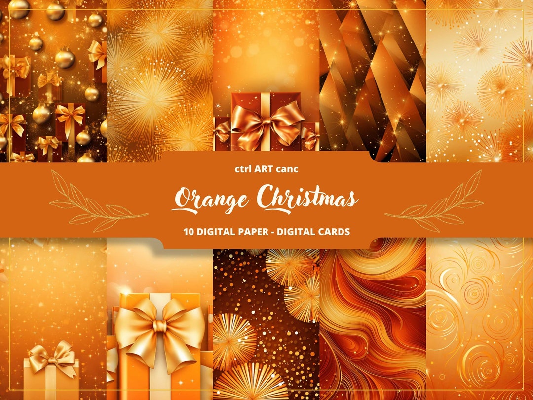 Orange & Gold Christmas Digital Paper, Christmas Wrapping Paper, Junk ...