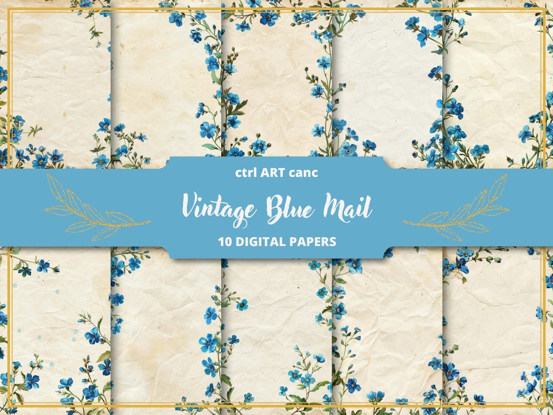 Vintage Blue Letter Paper Junk Journal Paper for Scrapbook Kit Floral ...