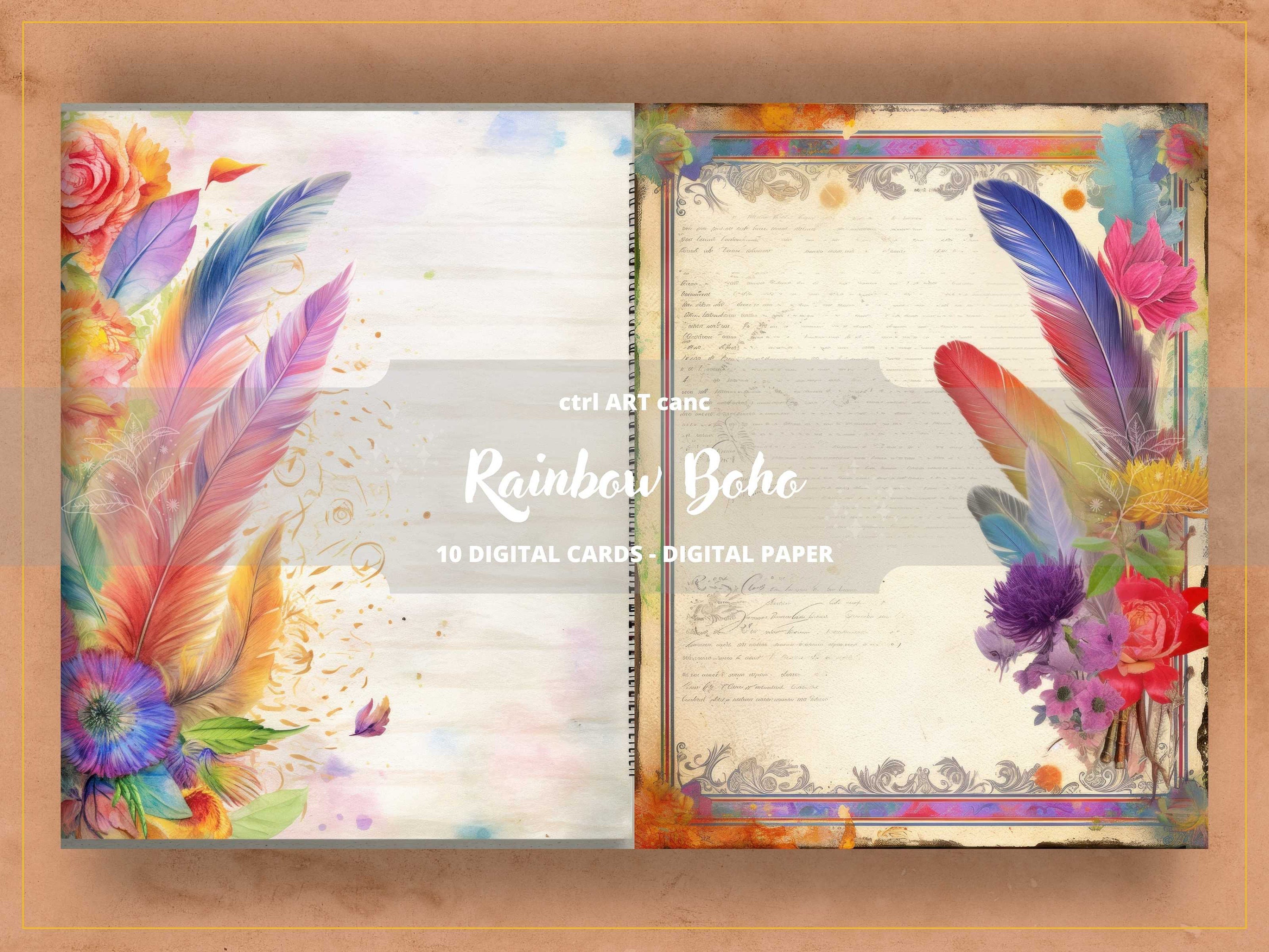 Rainbow Boho Printable Boho Digital Paper Feather Digital - Etsy